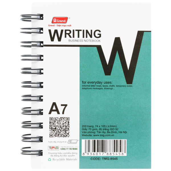 Sổ Lò Xo Dày A7 200 Trang Grand - Màu Xanh Ngọc