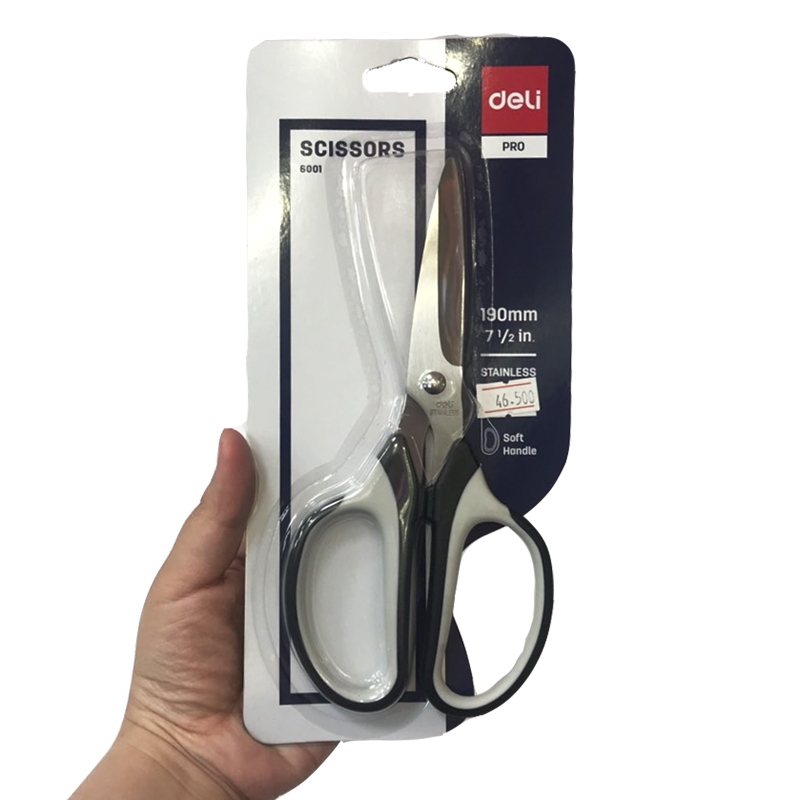 Kéo Văn Phòng 19 cm Deli 6001 - Mẫu 1 - Màu Đen - Trắng - FAHASA.COM