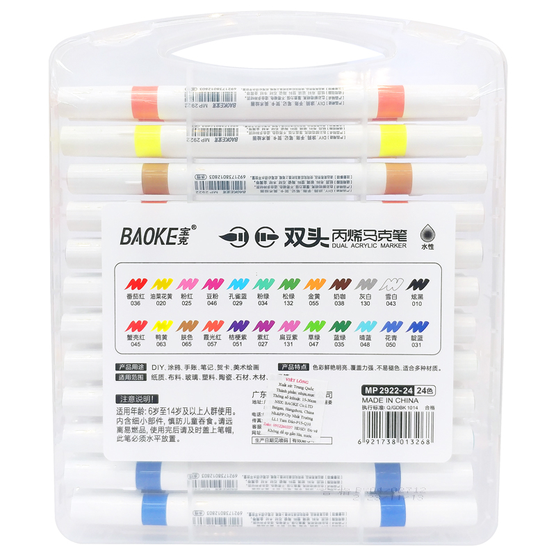 Hộp 24 Bút Lông Màu Acrylic Marker - Baoke MP2922-24 - FAHASA.COM
