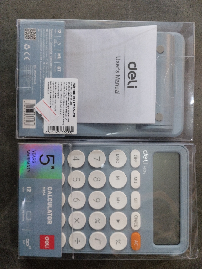 [Phiên chợ sách cũ] Máy Tính 12 Số Để Bàn - Deli EM124-XD - Xanh Dương Nhạt