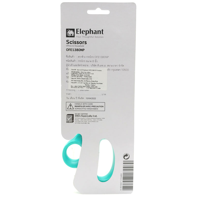 Kéo Văn Phòng 8 Inches - Elephant OFE1380NP - Xanh Mint