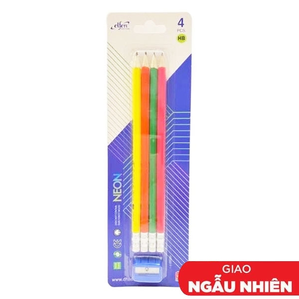 [Phiên chợ sách cũ] Bộ 4 Bút Chì Gỗ HB Elfen Neon + Chuốt Chì (Mẫu Màu ...