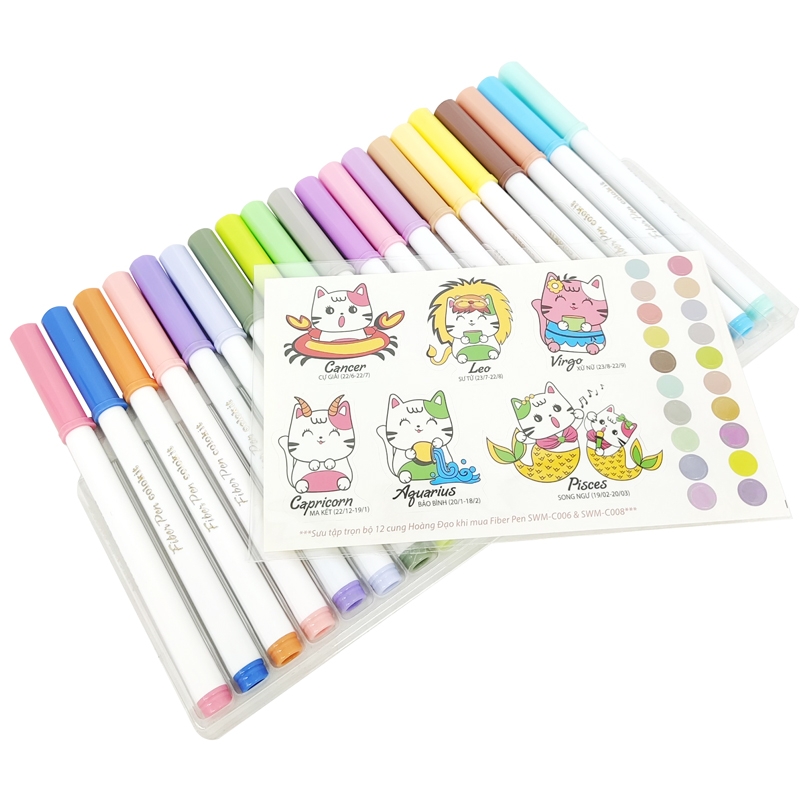 Hộp 20 Bút Lông Màu Pastel Rửa Được Washable Fiber Pen - Colokit SWM-C008