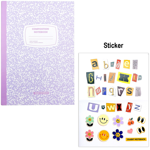 Vở B5 Kẻ Ngang 200 Trang 70gsm + Kèm Sticker Composition Collection - Crabit Notebuck 1596 - Màu Tím