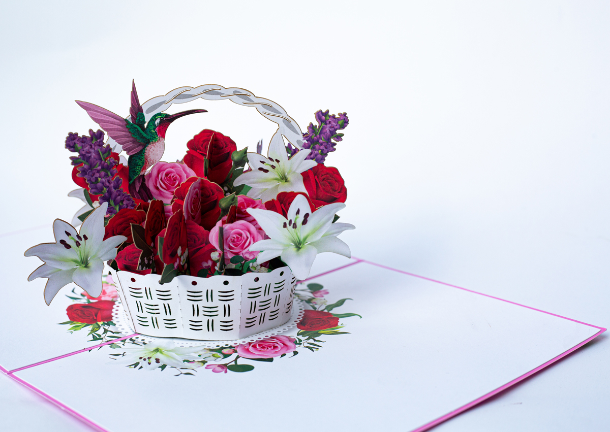 Thiệp 3D Giỏ Hoa Hồng - Flower Basket Pop-up Card - Happy Propack HP0012 - FAHASA.COM