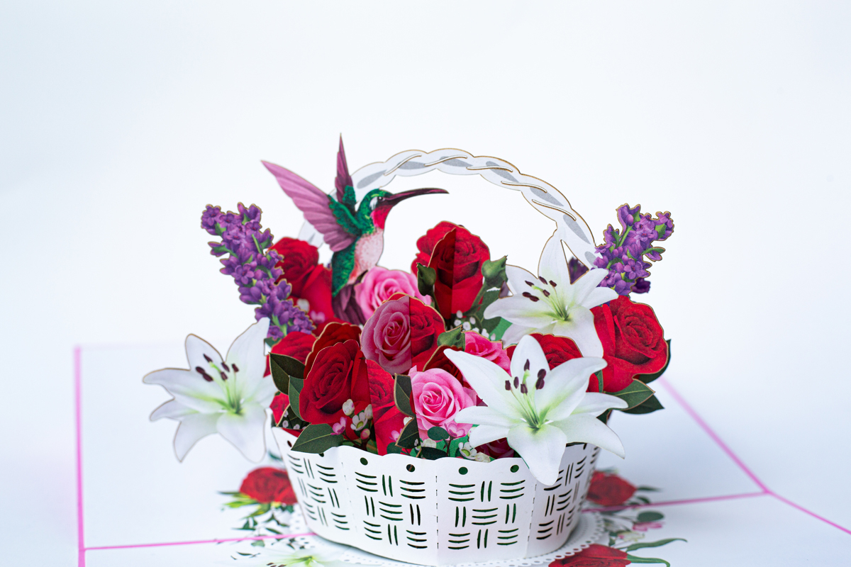 Thiệp 3D Giỏ Hoa Hồng - Flower Basket Pop-up Card - Happy Propack HP0012 - FAHASA.COM