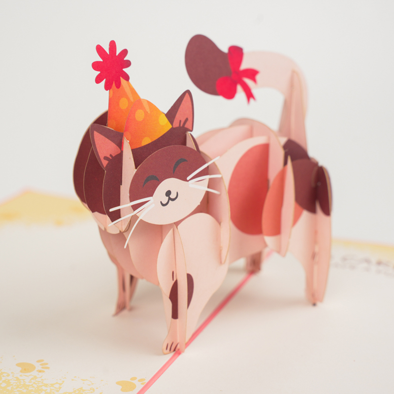 Thiệp 3D Hình Mèo - Birthday Cat Pop-up Card - Happy Propack HP0017