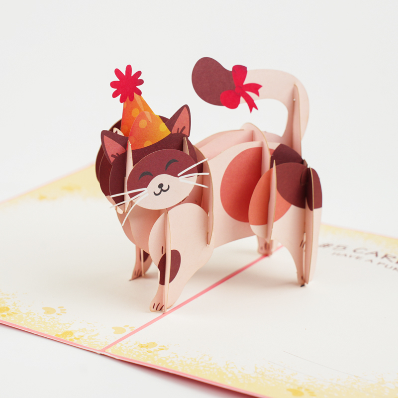 Thiệp 3D Hình Mèo - Birthday Cat Pop-up Card - Happy Propack HP0017