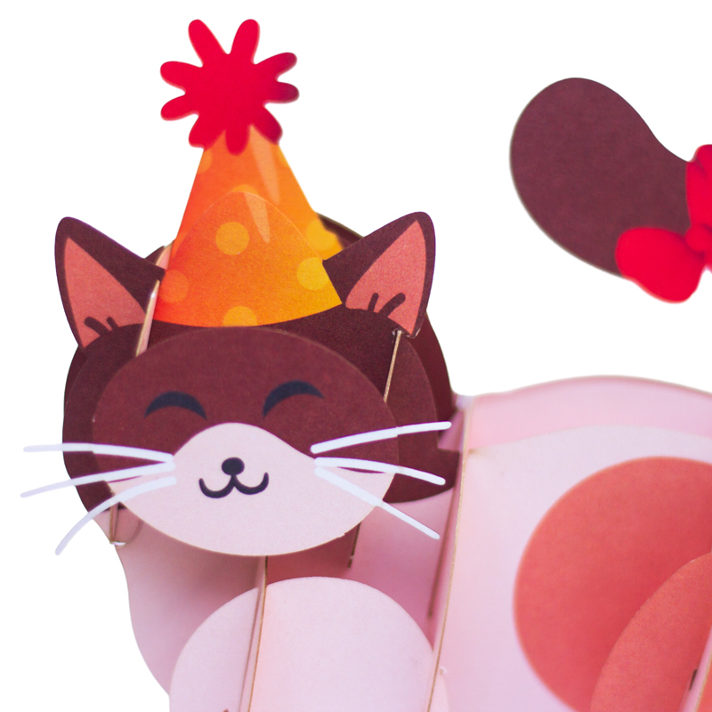 Thiệp 3D Hình Mèo - Birthday Cat Pop-up Card - Happy Propack HP0017