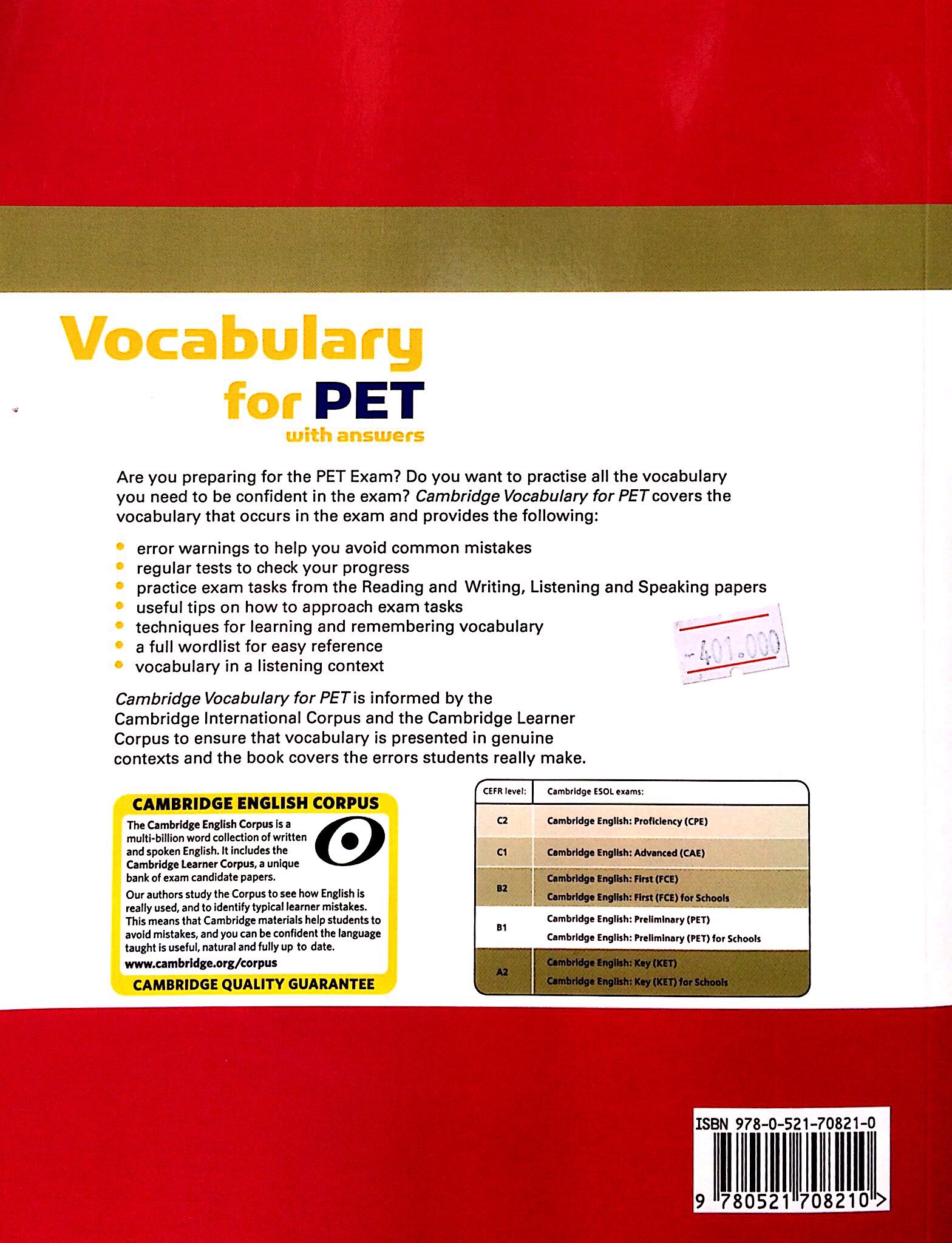 Cambridge Vocabulary for PET Book with Answers and Audio CD - FAHASA.COM