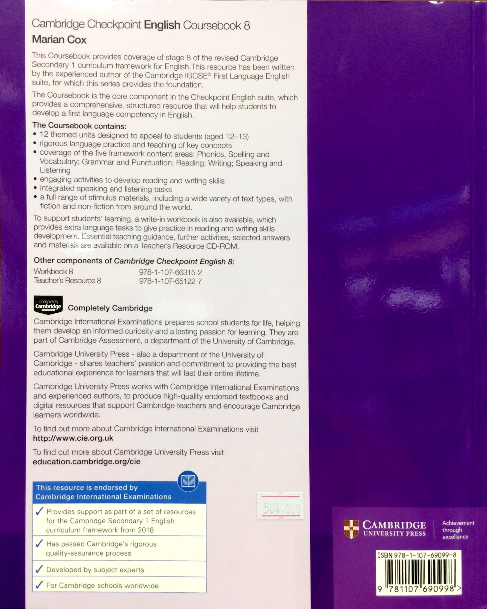 Cambridge Checkpoint Englishlish Coursebook 8: Book. 8 - FAHASA.COM
