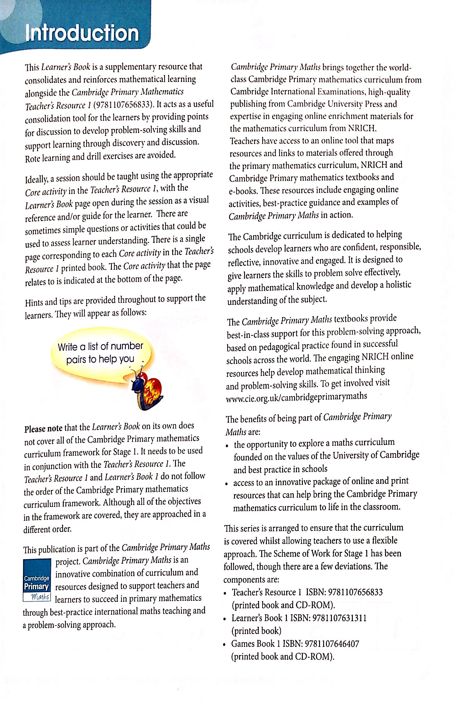 Cambridge Primary Mathematics Stage 1 Learner's Book: Stage 1 - FAHASA.COM