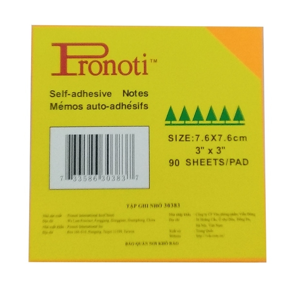 Giấy Note Pronoti 3x3 Màu Dạ Quang - Mẫu 3 - Màu Cam - FAHASA.COM