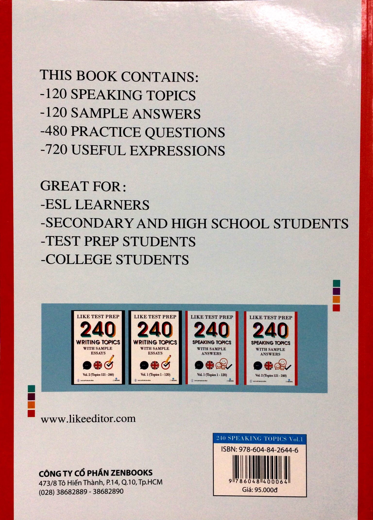 Sách Like Test Prep 240 Speaking Topics With Sample Answers - Vol. 1 ...