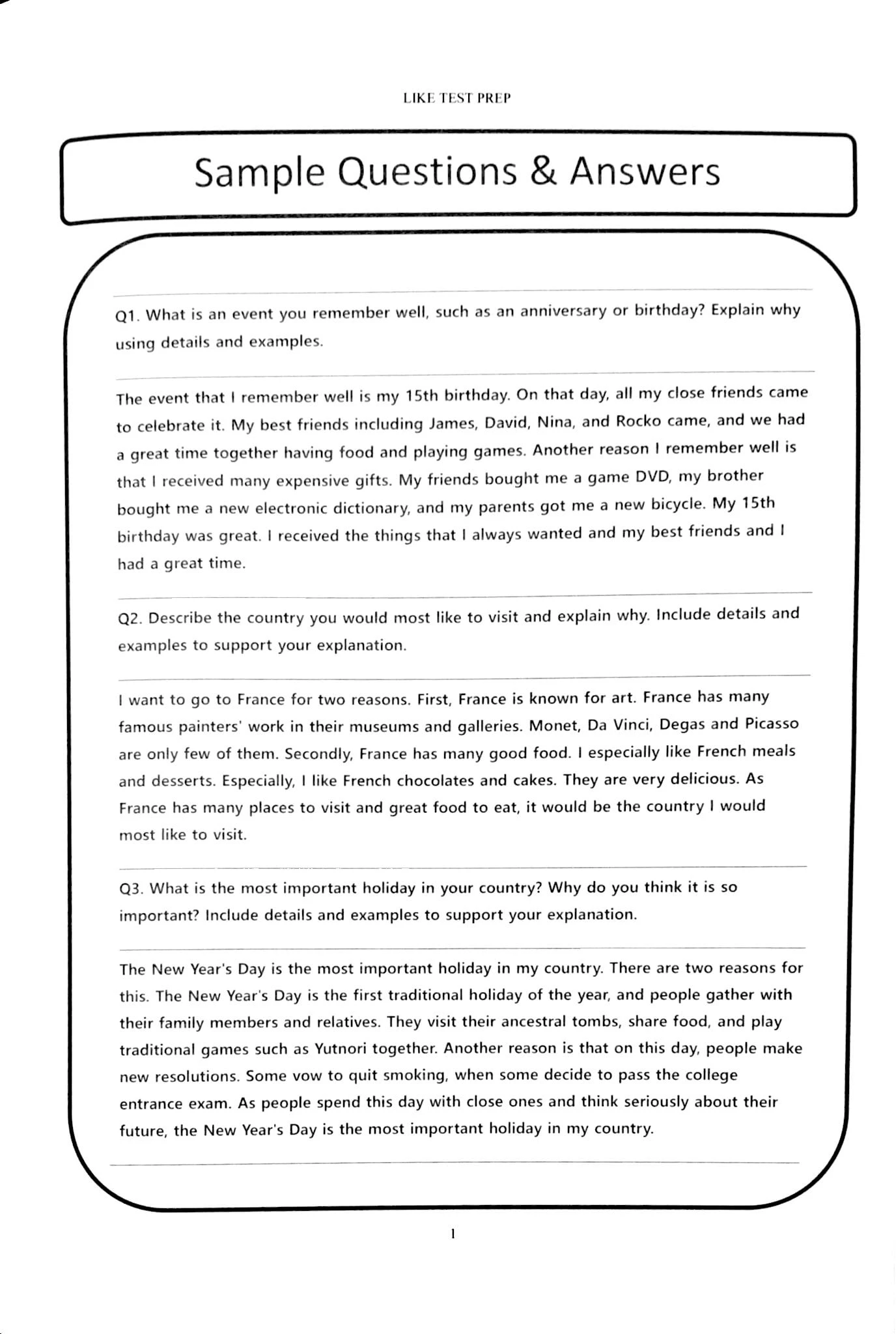 Sách Like Test Prep 240 Speaking Topics With Sample Answers - Vol. 1 ...