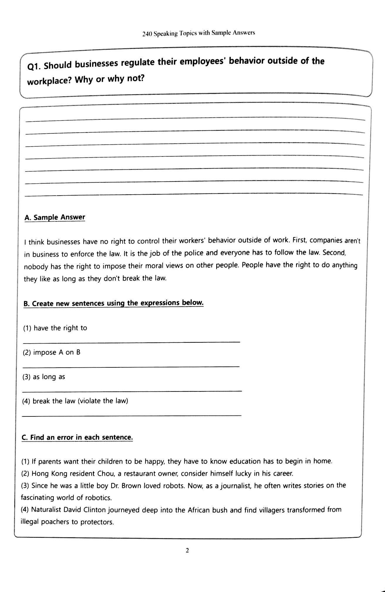 Sách Like Test Prep 240 Speaking Topics With Sample Answers - Vol. 1 ...