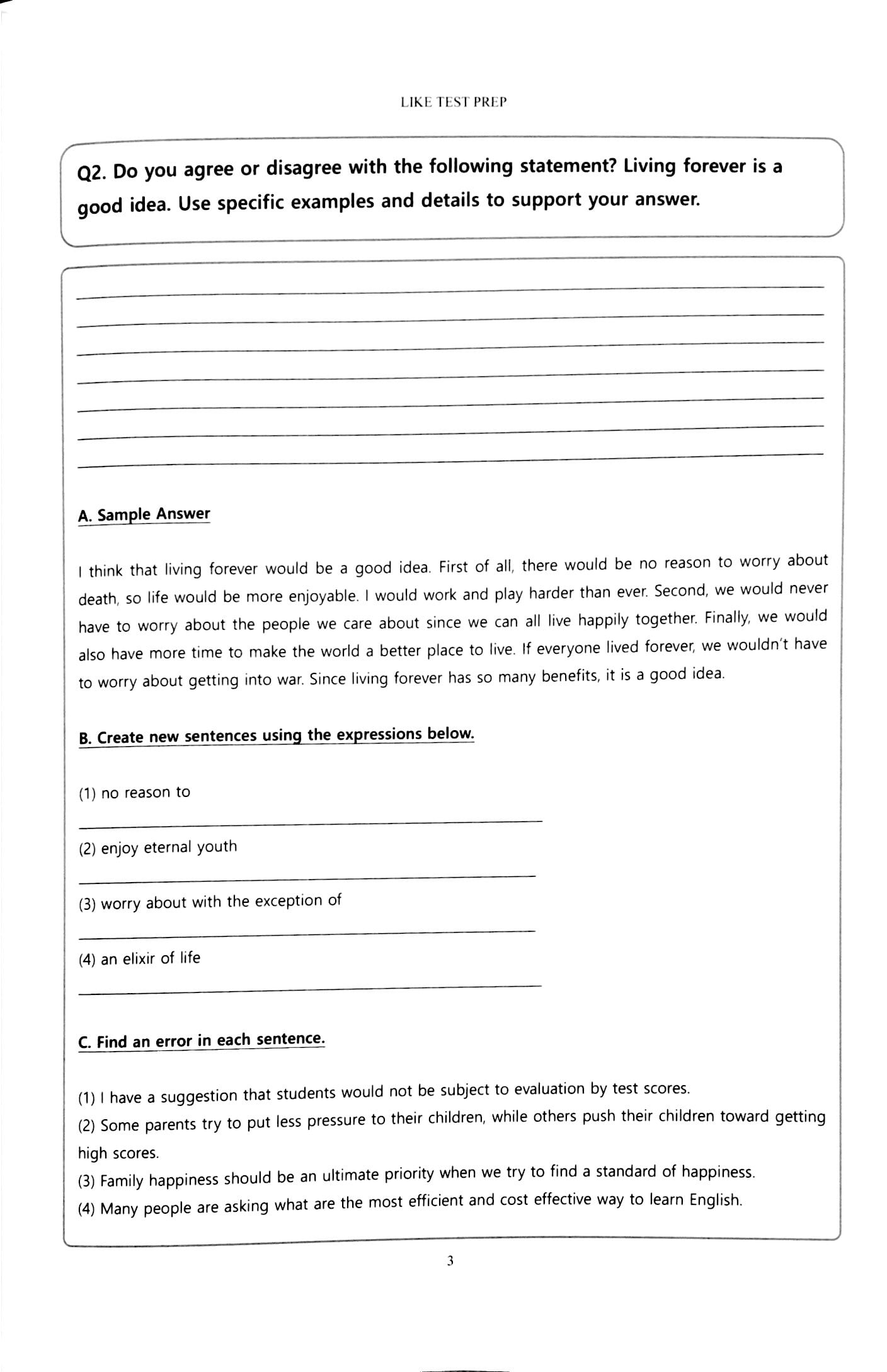 Sách Like Test Prep 240 Speaking Topics With Sample Answers - Vol. 1 ...