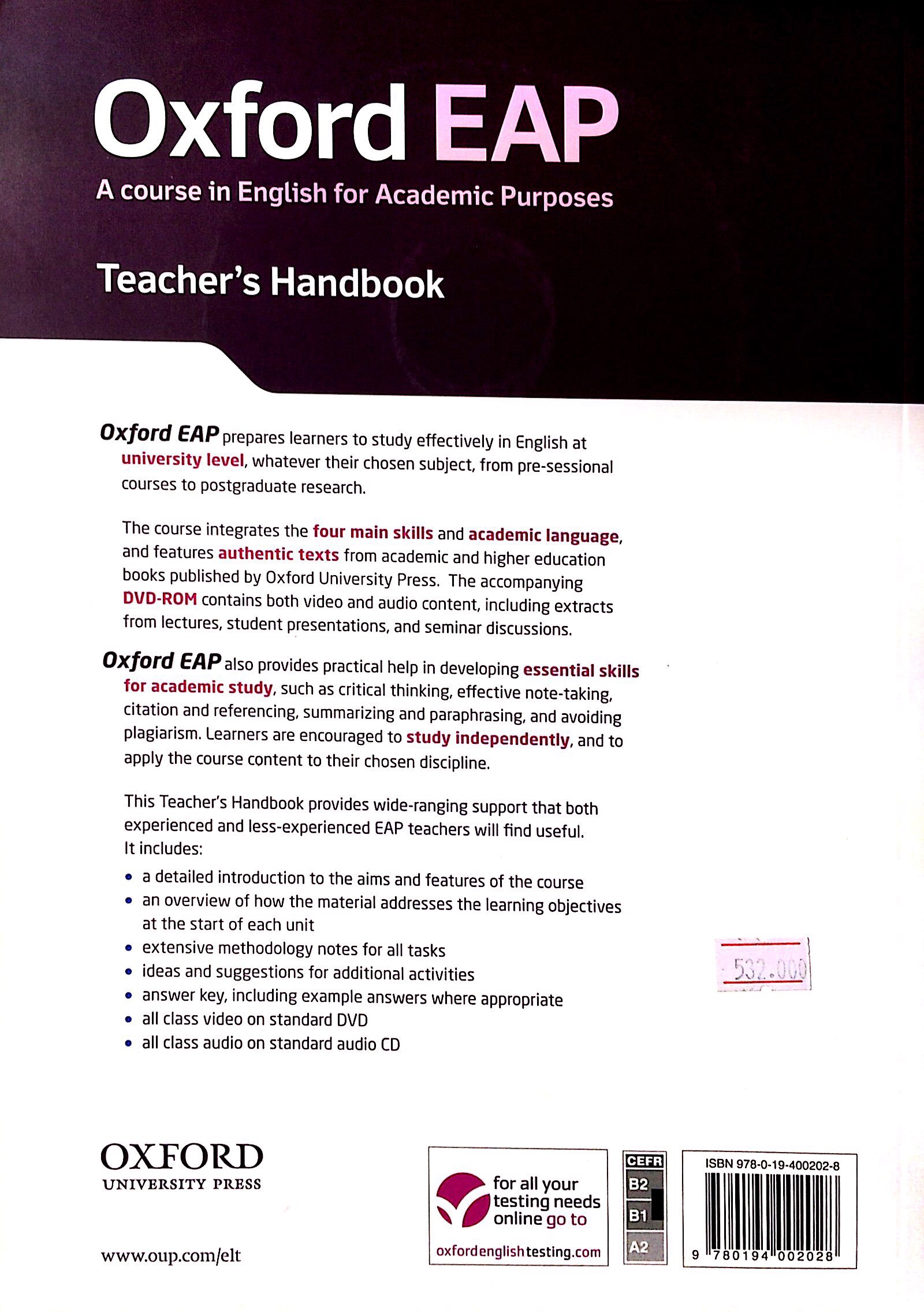 Oxford EAP B1+ Teacher’s Book, DVD, and Audio CD Pack - FAHASA.COM
