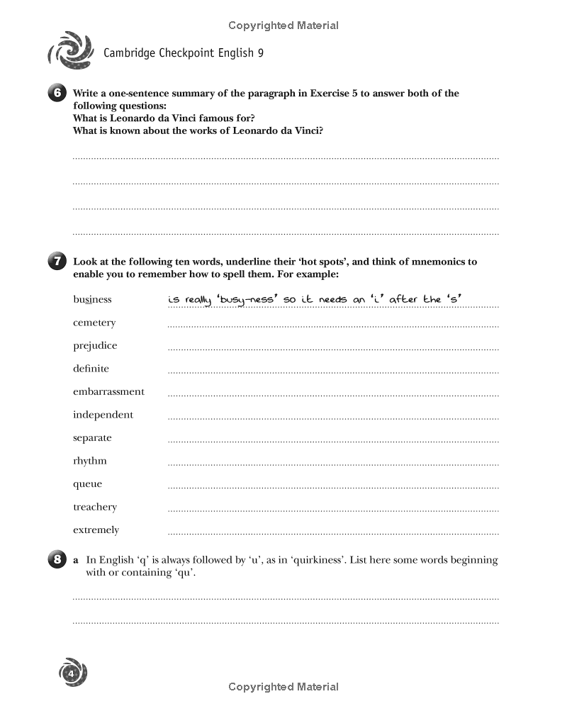 Cambridge Checkpoint English Workbook 9