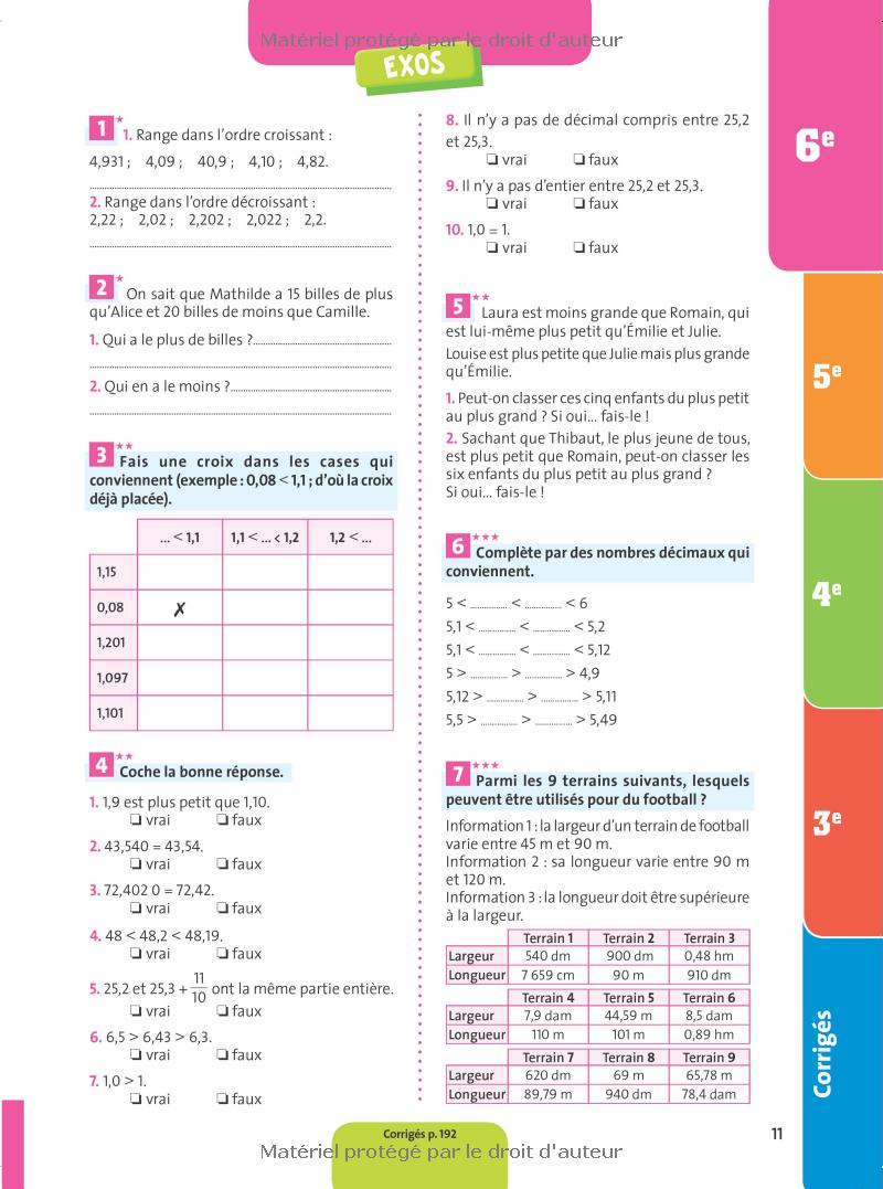 Les années de collège Maths
