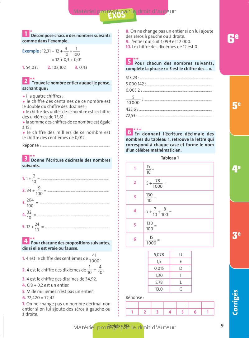 Les années de collège Maths